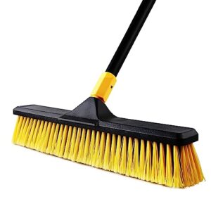 yocada 18 inch push broom heavy-duty outdoor commercial broom brush stiff bristles for cleaning patio garage deck concrete wood stone tile floor 65.3" long