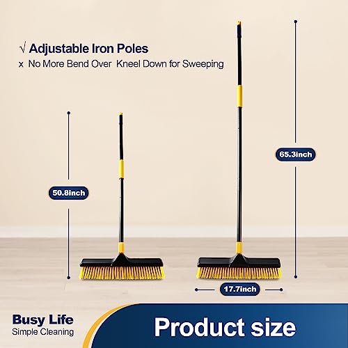 Yocada 18 Inch Push Broom Heavy-Duty Outdoor Commercial Broom Brush Stiff Bristles for Cleaning Patio Garage Deck Concrete Wood Stone Tile Floor 65.3" Long