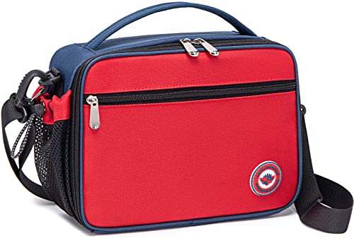 weiatas Kids Lunch Bag Small Insulated Lunch Box For Boys Girls Toddlers Back to School, Reusable Children Lunch Cooler Tote Bag with Removable Shulder Strap & Pocket (Red)