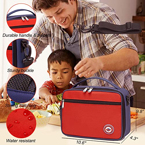 weiatas Kids Lunch Bag Small Insulated Lunch Box For Boys Girls Toddlers Back to School, Reusable Children Lunch Cooler Tote Bag with Removable Shulder Strap & Pocket (Red)