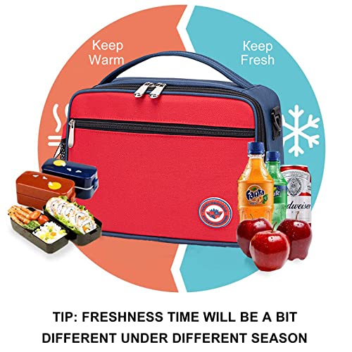 weiatas Kids Lunch Bag Small Insulated Lunch Box For Boys Girls Toddlers Back to School, Reusable Children Lunch Cooler Tote Bag with Removable Shulder Strap & Pocket (Red)