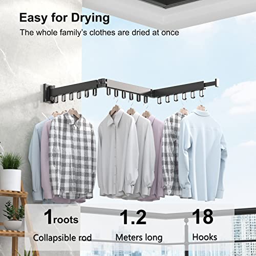 CSKB Clothes Drying Rack, Laundry Drying Rack Wall Mount, Drying Rack Clothing Foldable, Laundry Room Organization Retractable,Collapsible for Balcony, Laundry, Bathroom