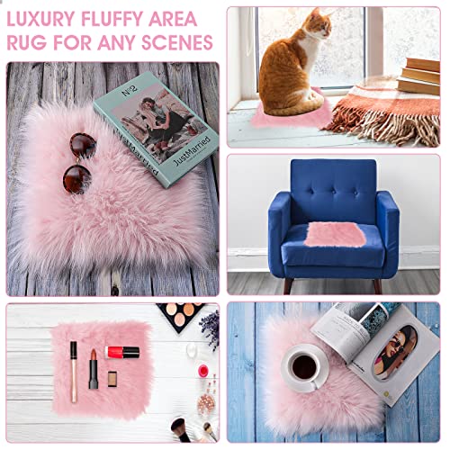 Molain 25 cm Fluffy Rug Faux Fur Carpet Baby Photoshoot Props Holder Small Mini Square Rugs for Bedroom Livingroom Photography Photo Under Nail Mat Table Locker Desk Chair Pad Cover (Pink)