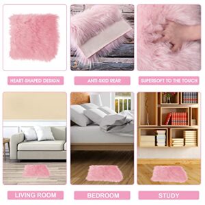 Molain 25 cm Fluffy Rug Faux Fur Carpet Baby Photoshoot Props Holder Small Mini Square Rugs for Bedroom Livingroom Photography Photo Under Nail Mat Table Locker Desk Chair Pad Cover (Pink)