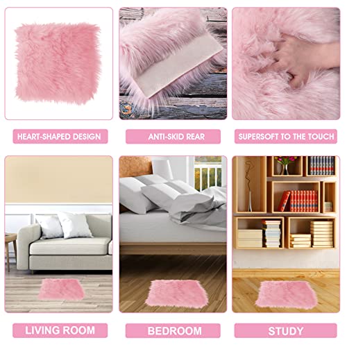 Molain 25 cm Fluffy Rug Faux Fur Carpet Baby Photoshoot Props Holder Small Mini Square Rugs for Bedroom Livingroom Photography Photo Under Nail Mat Table Locker Desk Chair Pad Cover (Pink)