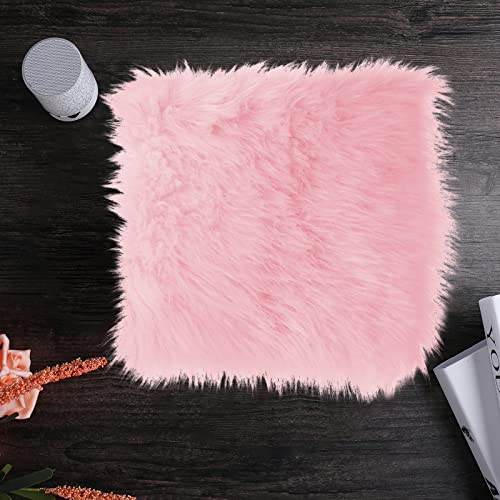 Molain 25 cm Fluffy Rug Faux Fur Carpet Baby Photoshoot Props Holder Small Mini Square Rugs for Bedroom Livingroom Photography Photo Under Nail Mat Table Locker Desk Chair Pad Cover (Pink)