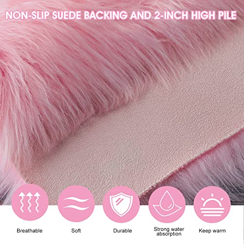 Molain 25 cm Fluffy Rug Faux Fur Carpet Baby Photoshoot Props Holder Small Mini Square Rugs for Bedroom Livingroom Photography Photo Under Nail Mat Table Locker Desk Chair Pad Cover (Pink)