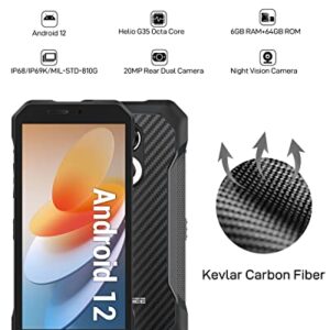 DOOGEE S61 Rugged Smartphone - 2022 Android 12 Rugged Phone - 20MP Night Vision Camera - 6GB+64GB - IP68 Waterproof Unlocked Cell Phone Outdoor- 5180mAh Battery - 6.0" IPS HD- Dual SIM 4G (Kevlar)