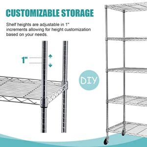 BELANITAS 5 Shelf Adjustable Storage Shelves, Heavy Duty Shelving Storage Units on Wheels Casters Steel Shelves for Storage Unit Metal Shelf Wire Rack, 59" L x 18" W x 71" H,Chrome