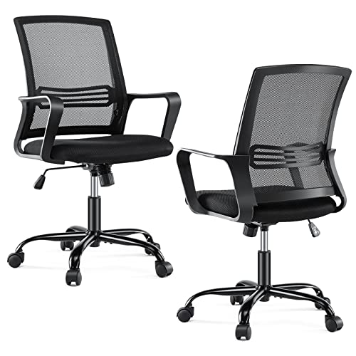 Office Chair - Ergonomic Office Chair Mid Back Office Desk Chair with Wheels Computer Chair with Lumbar Support Home Office Chair with Armrests for Adults, Black