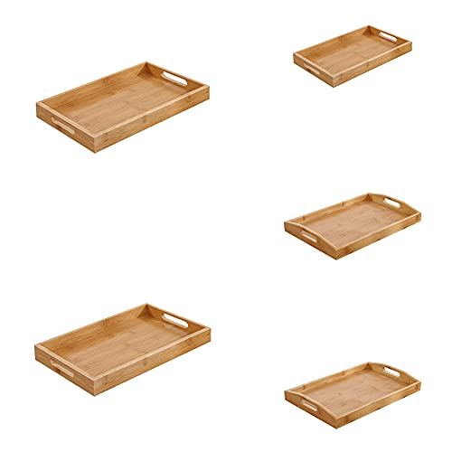 Ochine Bamboo Serving Tray with Handles Rectangular Wooden Breakfast Food Trays Natural Wood Tea Coffee Tray Decorative Counter Table Tray for Home Office Kitchen Bathroom and Weddings Parties 1 Pack