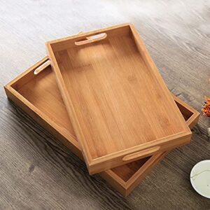 Ochine Bamboo Serving Tray with Handles Rectangular Wooden Breakfast Food Trays Natural Wood Tea Coffee Tray Decorative Counter Table Tray for Home Office Kitchen Bathroom and Weddings Parties 1 Pack