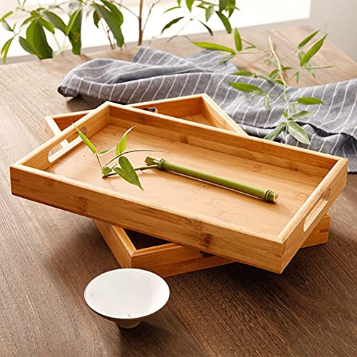 Ochine Bamboo Serving Tray with Handles Rectangular Wooden Breakfast Food Trays Natural Wood Tea Coffee Tray Decorative Counter Table Tray for Home Office Kitchen Bathroom and Weddings Parties 1 Pack