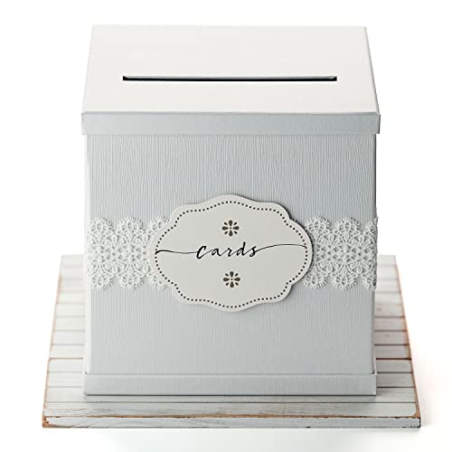 Hayley Cherie - White Gift Card Box with White Lace Textured Finish - Large Size 10" x 10" - For Wedding Receptions, Bridal & Baby Showers, Birthdays, Graduations, Funerals, Money