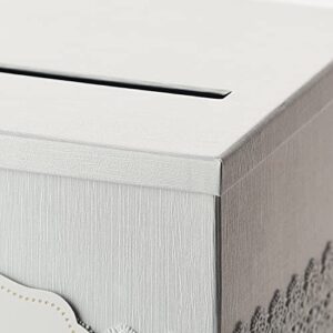 Hayley Cherie - White Gift Card Box with White Lace Textured Finish - Large Size 10" x 10" - For Wedding Receptions, Bridal & Baby Showers, Birthdays, Graduations, Funerals, Money