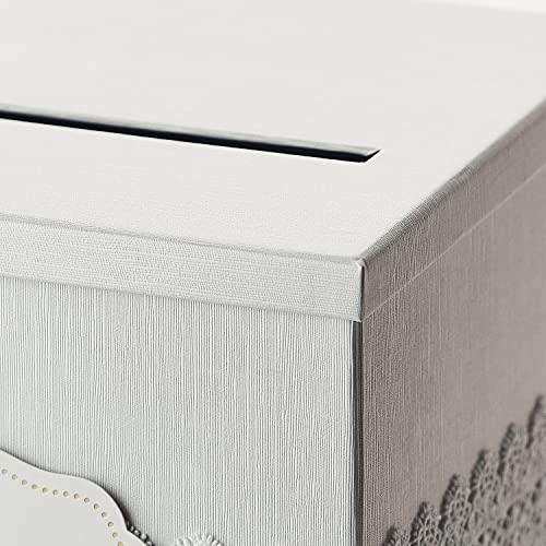 Hayley Cherie - White Gift Card Box with White Lace Textured Finish - Large Size 10" x 10" - For Wedding Receptions, Bridal & Baby Showers, Birthdays, Graduations, Funerals, Money