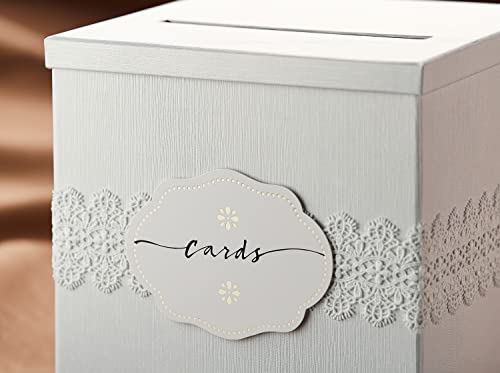 Hayley Cherie - White Gift Card Box with White Lace Textured Finish - Large Size 10" x 10" - For Wedding Receptions, Bridal & Baby Showers, Birthdays, Graduations, Funerals, Money