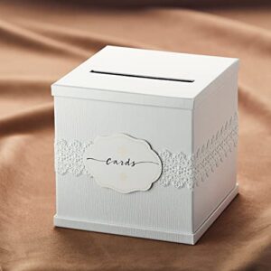 Hayley Cherie - White Gift Card Box with White Lace Textured Finish - Large Size 10" x 10" - For Wedding Receptions, Bridal & Baby Showers, Birthdays, Graduations, Funerals, Money