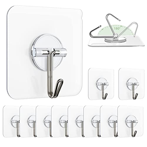 MEILIDY Adhesive Hooks, Transparent Self Adhesive Wall Hooks Heavy Duty Removable Waterproof Clear Plastic Sticky Hooks Seamless Utility Hooks for Bathroom Shower Kitchen Ceiling - 12 Pcs