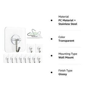 MEILIDY Adhesive Hooks, Transparent Self Adhesive Wall Hooks Heavy Duty Removable Waterproof Clear Plastic Sticky Hooks Seamless Utility Hooks for Bathroom Shower Kitchen Ceiling - 12 Pcs