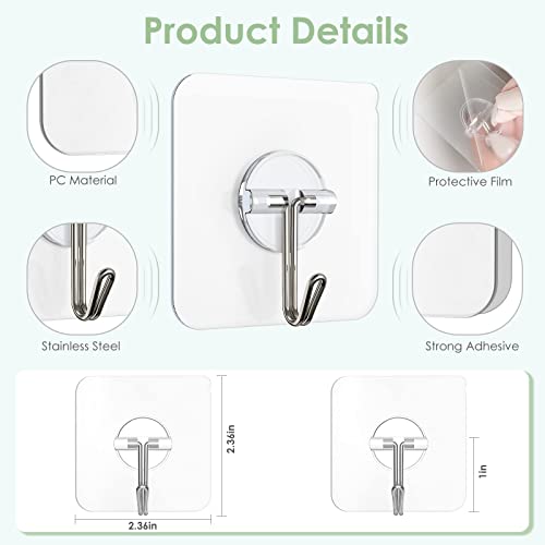 MEILIDY Adhesive Hooks, Transparent Self Adhesive Wall Hooks Heavy Duty Removable Waterproof Clear Plastic Sticky Hooks Seamless Utility Hooks for Bathroom Shower Kitchen Ceiling - 12 Pcs