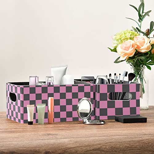 Checkerboard Pink Black Plaid Storage Basket Felt Storage Bin Collapsible Closet Baskets Decorative Baskets Organizer for Pet Supplies Magazine