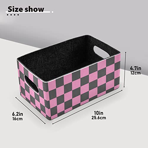 Checkerboard Pink Black Plaid Storage Basket Felt Storage Bin Collapsible Closet Baskets Decorative Baskets Organizer for Pet Supplies Magazine