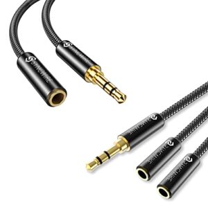 syncwire headphone y splitter nylon braided extension cable (3.5mm male to 2 female), headphone extension cable (3.5mm male to female)