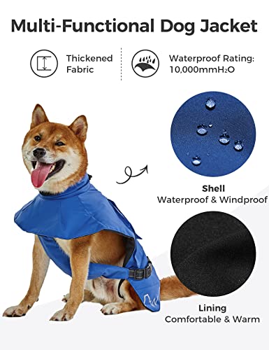 Wantdo Large Dog Padded Rain Jacket Waterproof Warm Winter Jacket Refletive Size 23 Blue