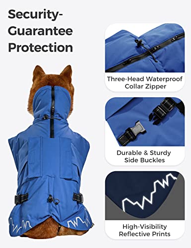 Wantdo Large Dog Padded Rain Jacket Waterproof Warm Winter Jacket Refletive Size 23 Blue