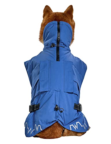 Wantdo Large Dog Padded Rain Jacket Waterproof Warm Winter Jacket Refletive Size 23 Blue