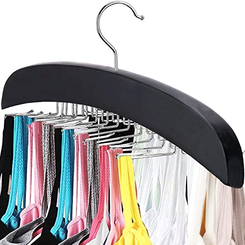 Tank Top Hanger Space Saving, 24 Large Capacity, Bra Hanger Organizers for Cami Tops, Ekezon 360° Rotating Foldable Metal Hooks Camisoles Hangers for Scarfs, Bras, Bathing Suits, Belts, Ties (Black)