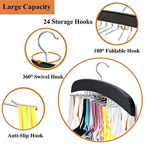 Tank Top Hanger Space Saving, 24 Large Capacity, Bra Hanger Organizers for Cami Tops, Ekezon 360° Rotating Foldable Metal Hooks Camisoles Hangers for Scarfs, Bras, Bathing Suits, Belts, Ties (Black)