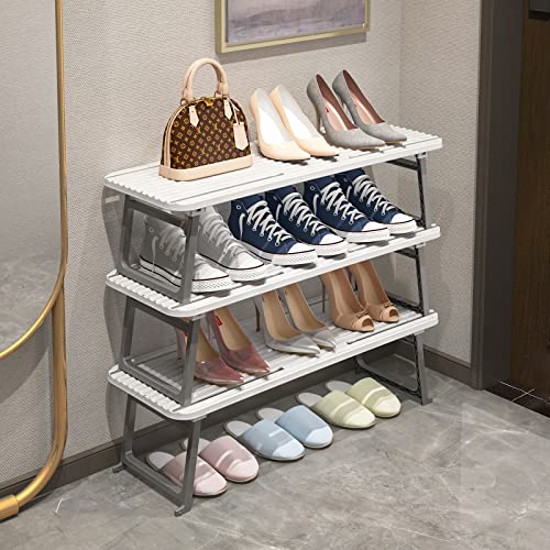 MAGINELS 3 Tier Shoe Rack Foldable Plastic Shoe Organizers Installation-Free Shoe Storage Cabinets for Closet Hallway Bedroom Entryway