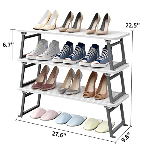 MAGINELS 3 Tier Shoe Rack Foldable Plastic Shoe Organizers Installation-Free Shoe Storage Cabinets for Closet Hallway Bedroom Entryway