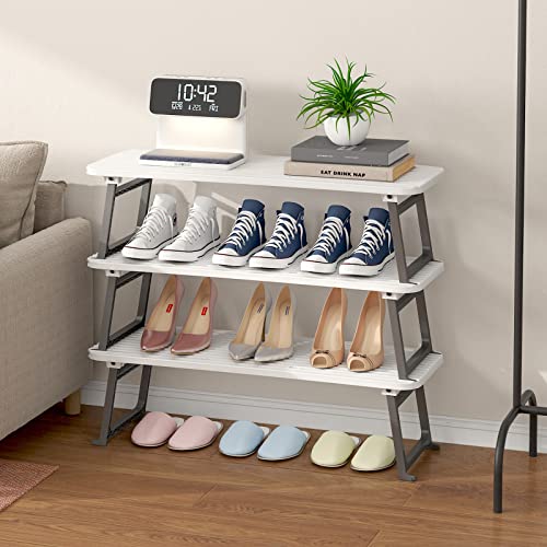 MAGINELS 3 Tier Shoe Rack Foldable Plastic Shoe Organizers Installation-Free Shoe Storage Cabinets for Closet Hallway Bedroom Entryway