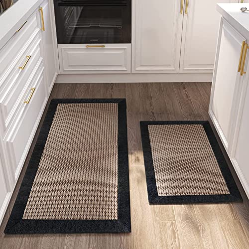 Twill Kitchen Mat Kitchen Rugs Set of 2 Kitchen Rugs and Mats Non Skid Washable Farmhouse Kitchen Floor Mats for in Front of Sink Heavy Duty Standing Mat Kitchen Mats for Floor Fridge Indoor Black