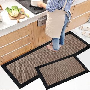 Twill Kitchen Mat Kitchen Rugs Set of 2 Kitchen Rugs and Mats Non Skid Washable Farmhouse Kitchen Floor Mats for in Front of Sink Heavy Duty Standing Mat Kitchen Mats for Floor Fridge Indoor Black