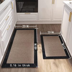 Twill Kitchen Mat Kitchen Rugs Set of 2 Kitchen Rugs and Mats Non Skid Washable Farmhouse Kitchen Floor Mats for in Front of Sink Heavy Duty Standing Mat Kitchen Mats for Floor Fridge Indoor Black