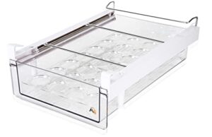 modest homeware adjustable fridge organizer food storage drawer - strong clear pet plastic - removable 28 egg holder tray - saves space in fridge - fits most fridges - easy installation transparent