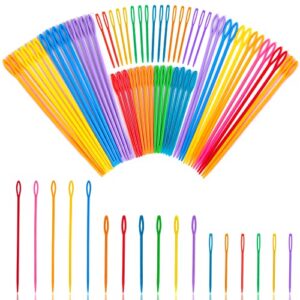 loveinusa 100pcs plastic needles for kids, large eye yarn needles kids colorful weaving needles for diy stitchery plastic sewing needles tapestry