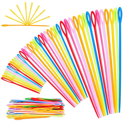 LOVEINUSA 100PCS Plastic Needles for Kids, Large Eye Yarn Needles Kids Colorful Weaving Needles for DIY Stitchery Plastic Sewing Needles Tapestry