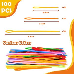 LOVEINUSA 100PCS Plastic Needles for Kids, Large Eye Yarn Needles Kids Colorful Weaving Needles for DIY Stitchery Plastic Sewing Needles Tapestry