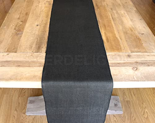 CleverDelights 14" Black Burlap Roll - Finished Edges - 10 Yards - Jute Burlap Fabric