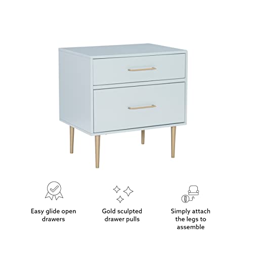 Linon Modern Ice Blue Gold Hardware Lennon Two Drawer Nightstand