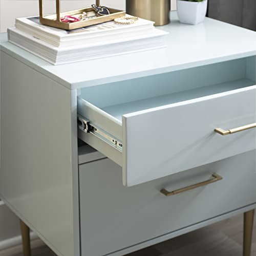 Linon Modern Ice Blue Gold Hardware Lennon Two Drawer Nightstand