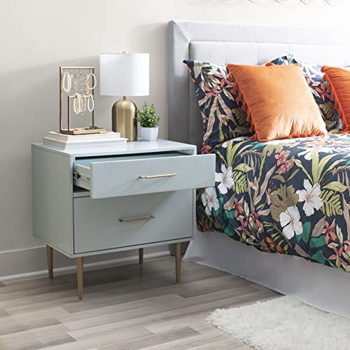 Linon Modern Ice Blue Gold Hardware Lennon Two Drawer Nightstand