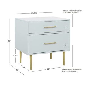 Linon Modern Ice Blue Gold Hardware Lennon Two Drawer Nightstand