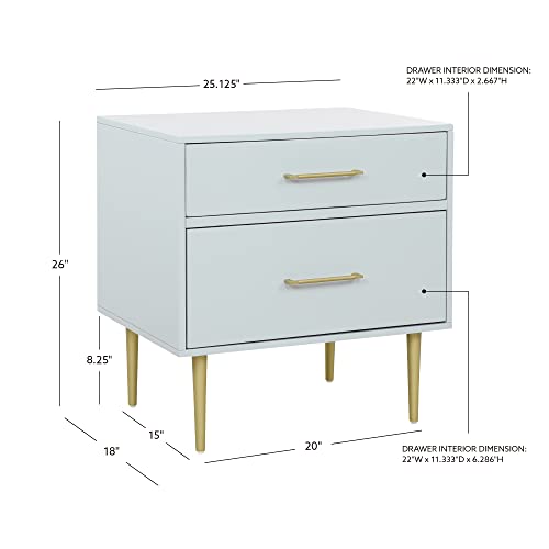 Linon Modern Ice Blue Gold Hardware Lennon Two Drawer Nightstand