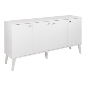 prepac milo mid-century 4 door buffet, 16" d x 64" w x 32" h, white